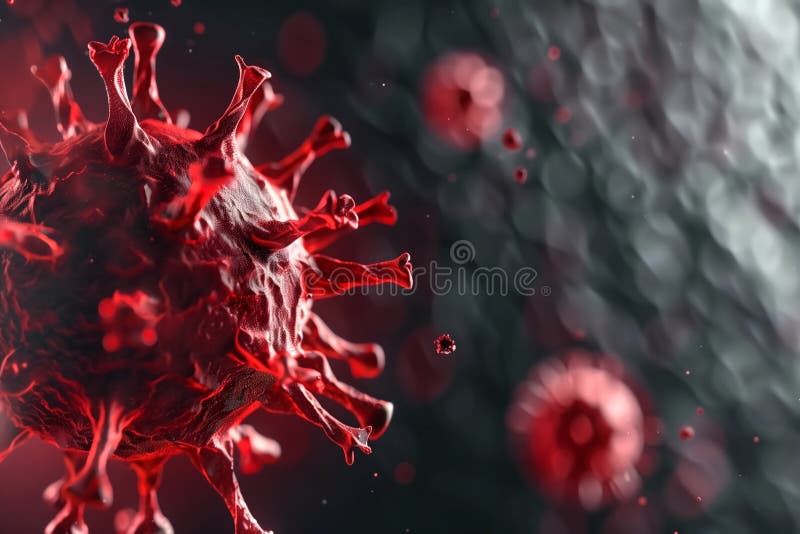 3D Rendering of a Red Circular Virus Cell on a Black Background. Stock ...