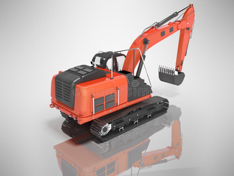 3D Rendering Red Crawler Excavator Rear View on White Background with ...