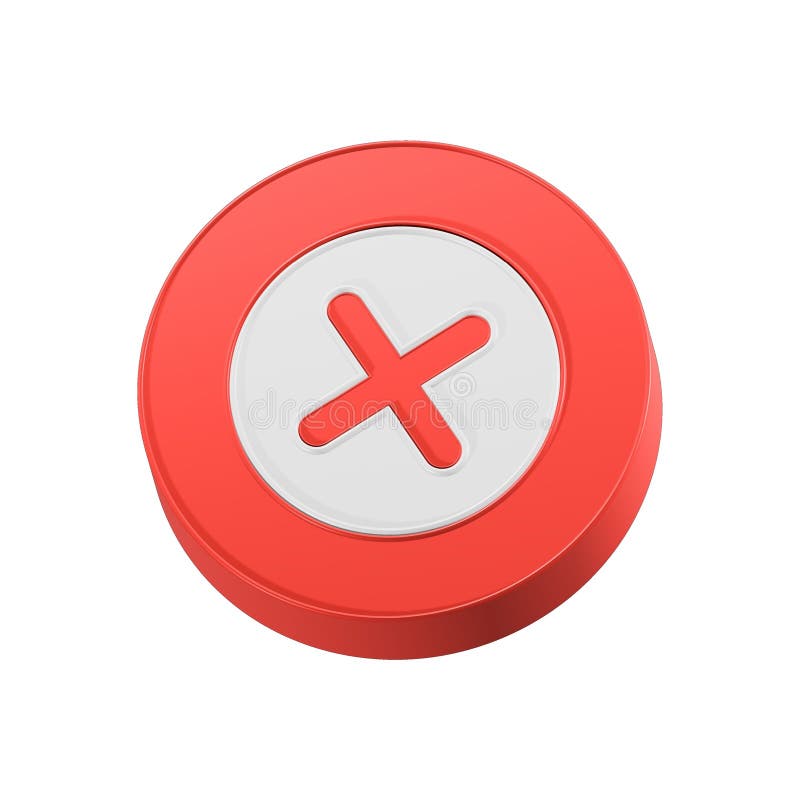 Round Red Button with Red Cross Icon 3d Stock Photo - Illustration of ...