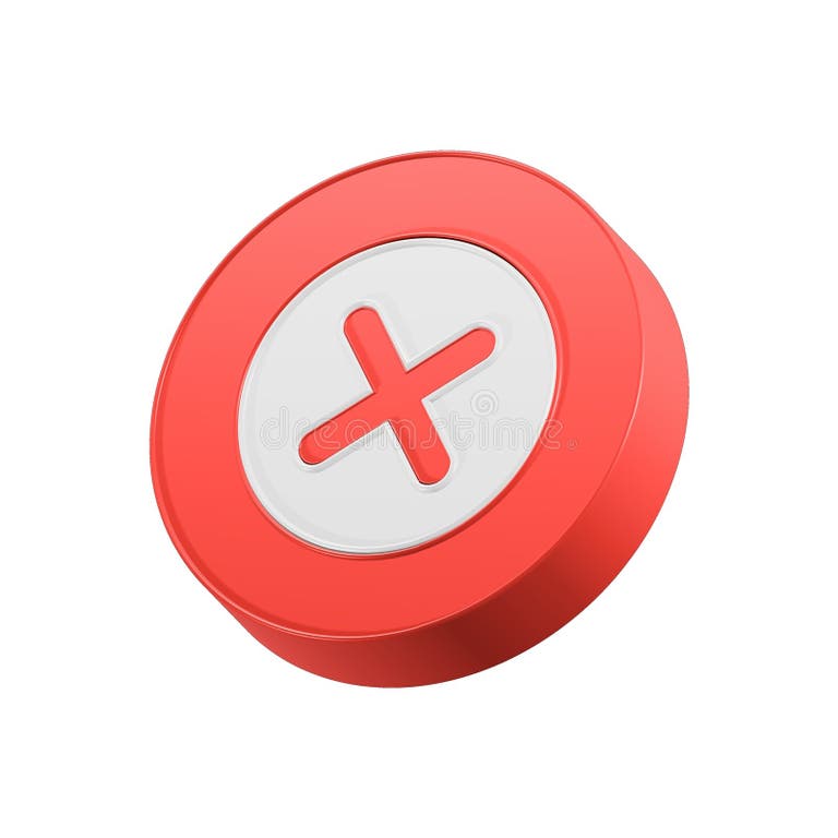 Round Red Button with Red Cross Icon 3d Stock Image - Illustration of ...