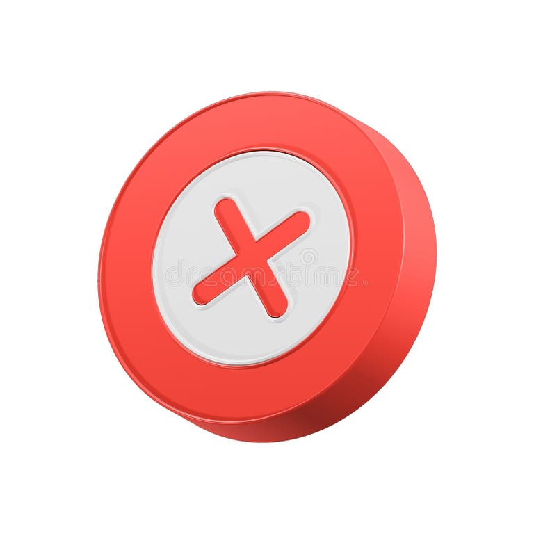 Round Red Button with Red Cross Icon 3d Stock Image - Illustration of ...