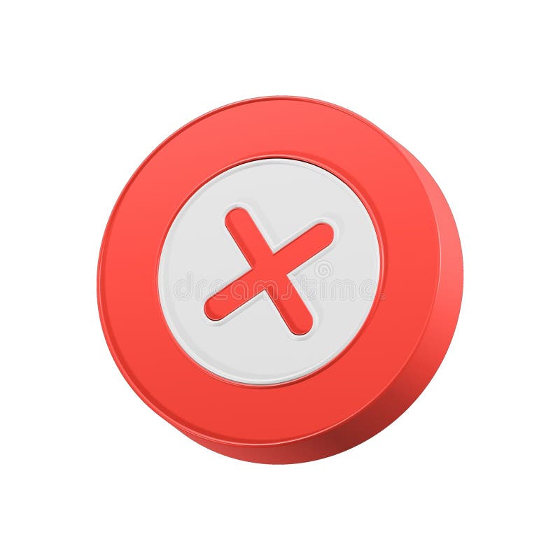 Round Red Button with Red Cross Icon 3d Stock Photo - Illustration of ...