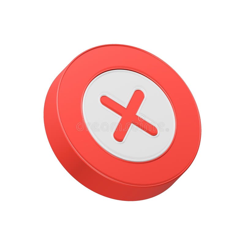 Round Red Button with Red Cross Icon 3d Stock Image - Illustration of ...