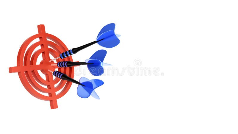 3D Rendering of Red Cross Target Icon and Blue Darts, Successful Symbol ...
