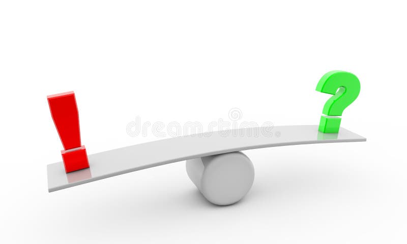 3D Rendering of a Red Exclamation Mark and a Green Question Mark in a ...