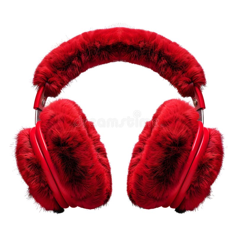 3D Rendering of a Red Fur Headphone or Headset on Transparent ...