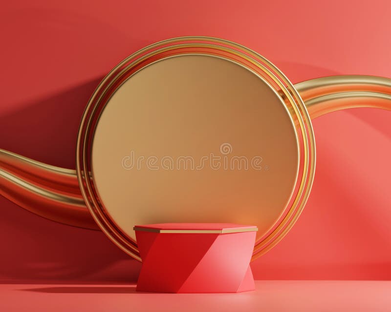 3D Rendering Red and Gold Platform Podium Product Presentation ...