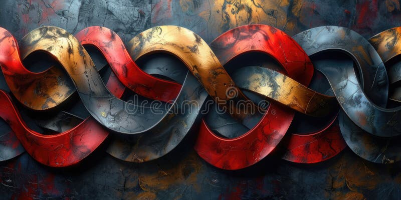 3d Rendering of Red, Gold, and Silver Intertwined Loops on a Dark ...