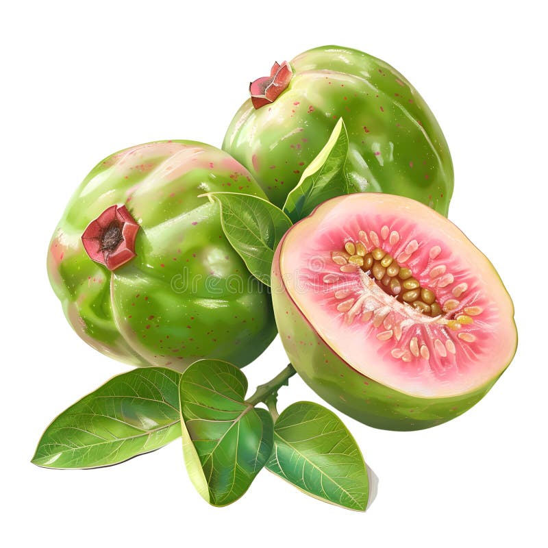 3D Rendering of a Red Guava with Leaves on Transparent Background - Ai ...