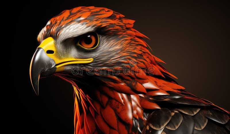 A 3D Rendering of a Red Hawks Head with a Dark Background Stock ...