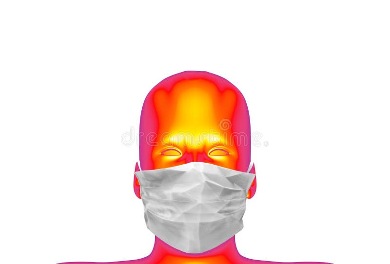3d Rendering. Red Human Head Wearing White Surgical Face Mask with ...