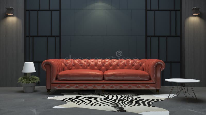 3d Rendering Red Leather Sofa in Loft Style Living Room Stock ...