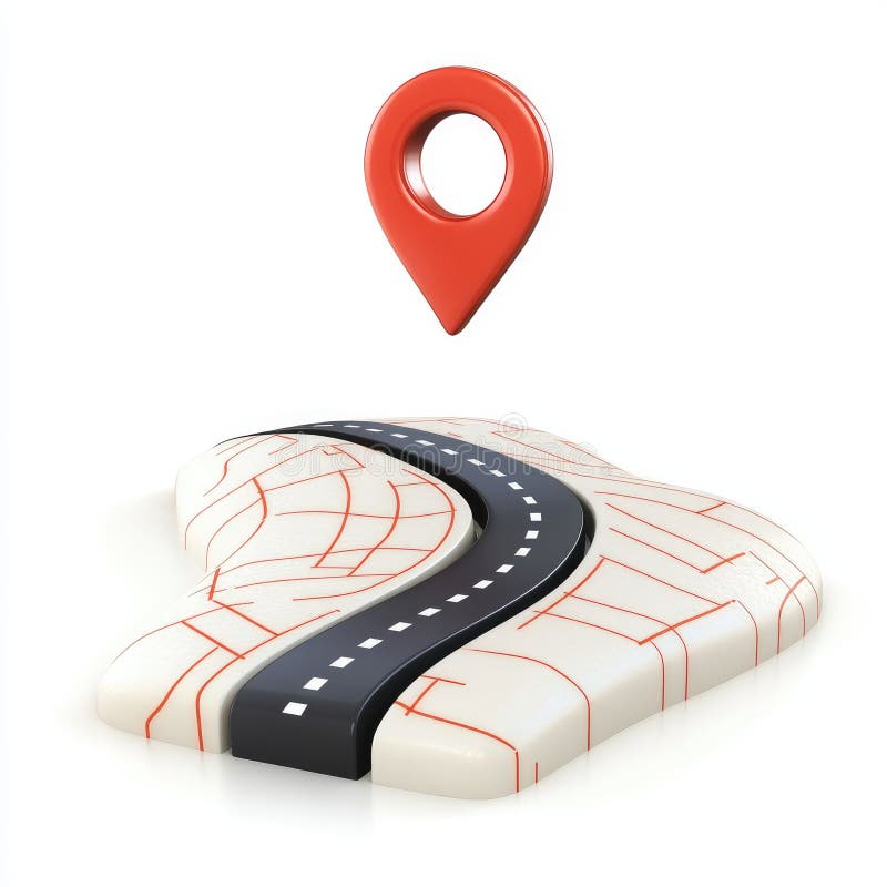 3D Red Pinpoint Location on a Road Map Stock Illustration ...