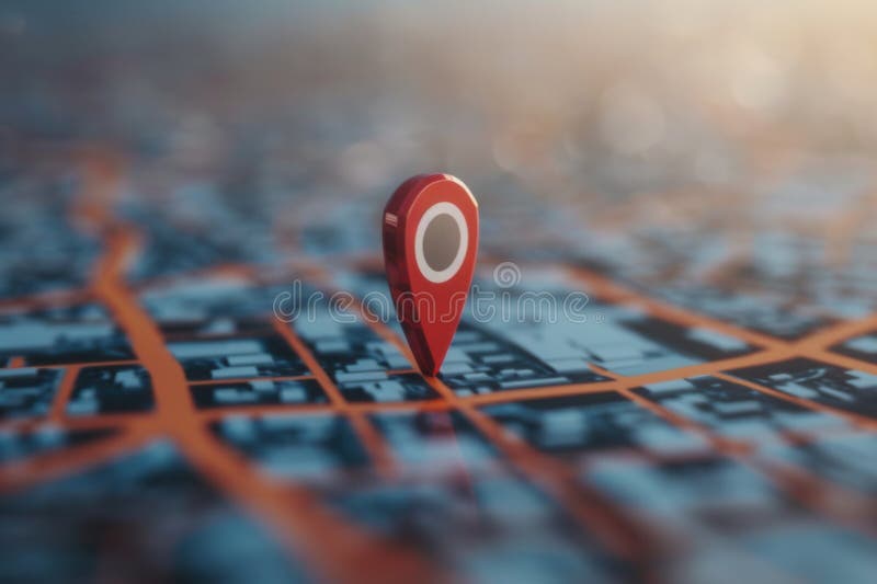 A 3D Rendering of a Red Location Pin on a Modern and Clean City Map ...
