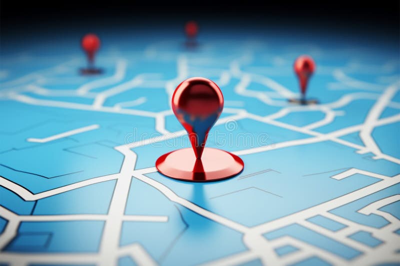 3D Rendering of a Red Locator and Blue Location Pin for Map Search ...