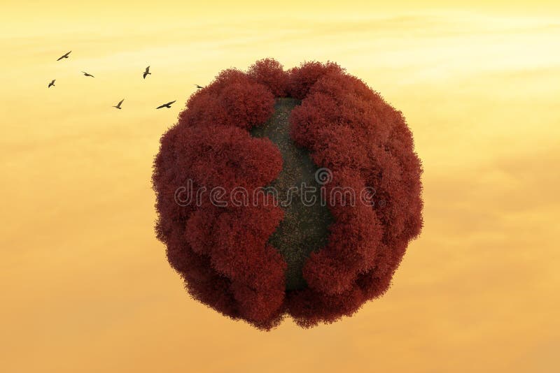 3d Rendering of Red Maple Trees Landscape with Aisle in Spherical Shape ...