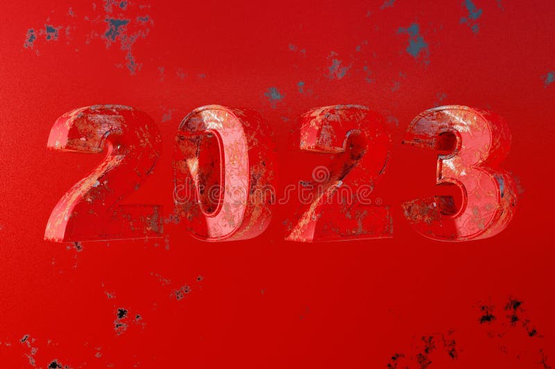 3D Rendering of a Red Metal 2023 Number on Rusty Background Stock ...