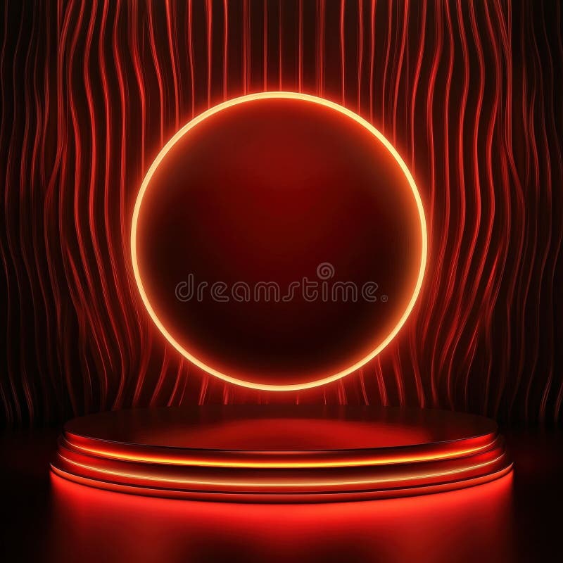 Red Neon Circle and Platform: Abstract 3D Background. Stock ...