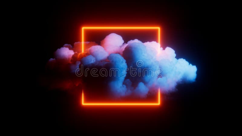 3d Rendering. Red Neon Square Frame Placed Inside the Stormy Cloud ...