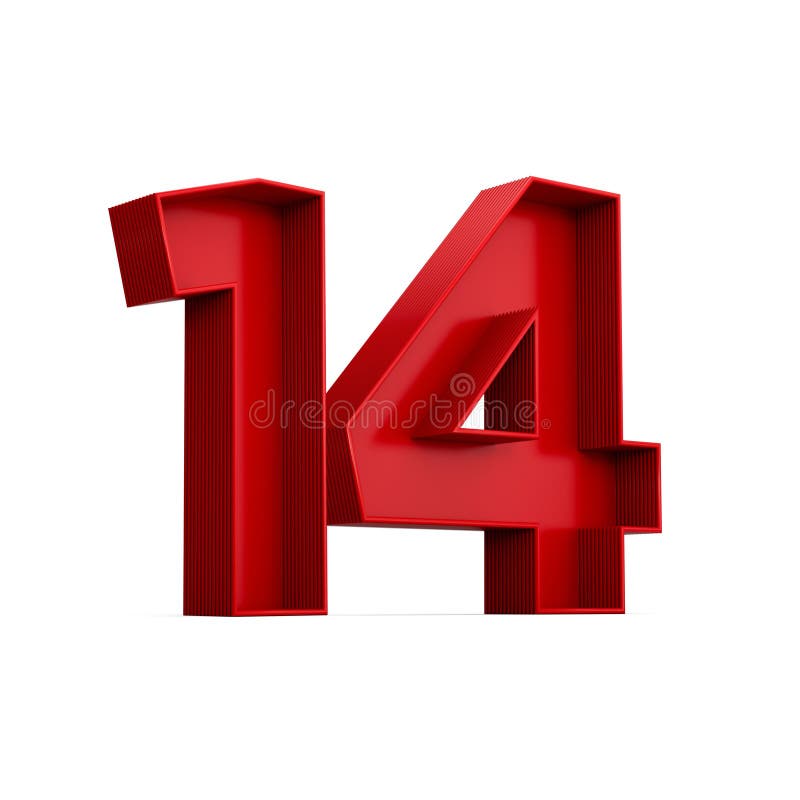 3d Rendering of the Red Number 14 Isolated on the Empty White ...