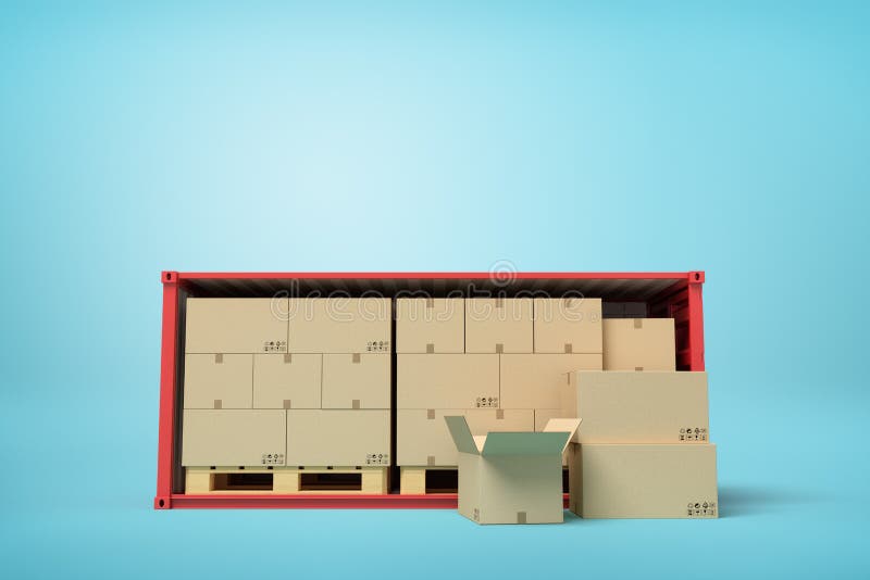 3d Rendering of Red Open Side Shipping Container Full of Cardboard ...