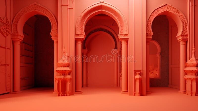 3d Rendering of a Red Palace with Columns and Arches. Stock ...