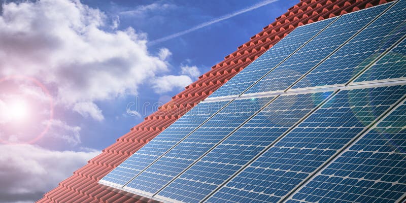 3d Rendering Red Roof with Solar Panels Stock Illustration ...