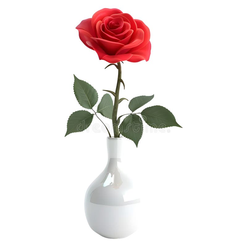 3D Rendering of a Red Rose Flower in a Pot on Transparent Background ...