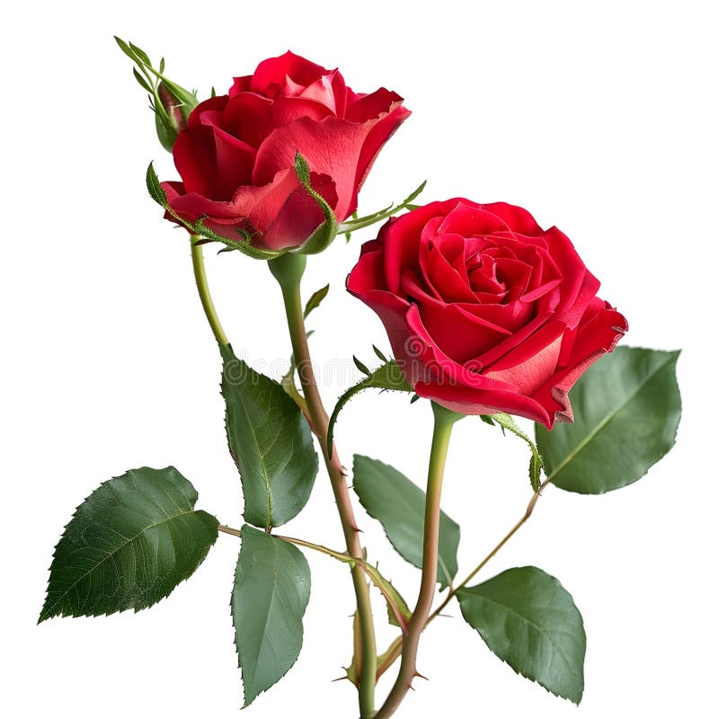 3D Rendering of a Red Rose with Leaves on Transparent Background - Ai ...