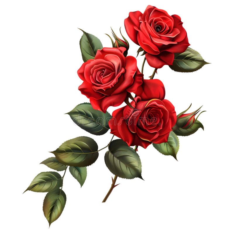 3D Rendering of a Red Rose with Leaves on Transparent Background - Ai ...