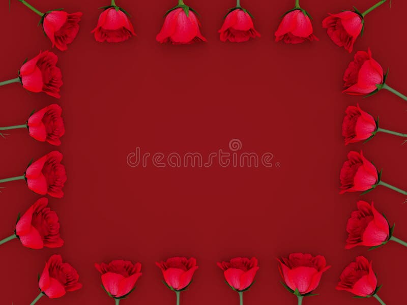 3d Rendering of Red Roses Aligned at All Sides of the Frame with Copy ...