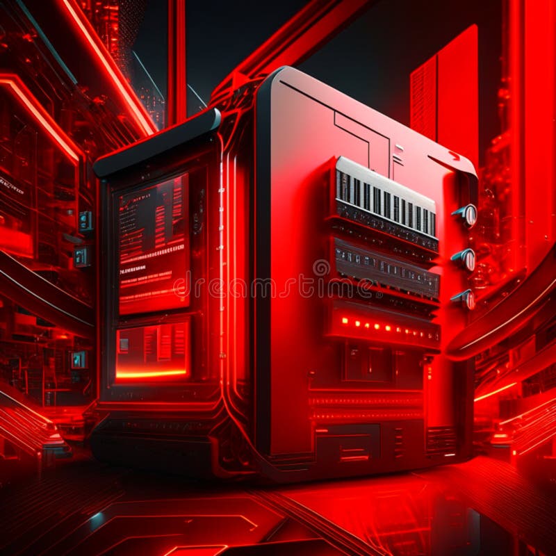 3D Rendering of a Red Server Room with a Red Glow. AI Generated Stock ...