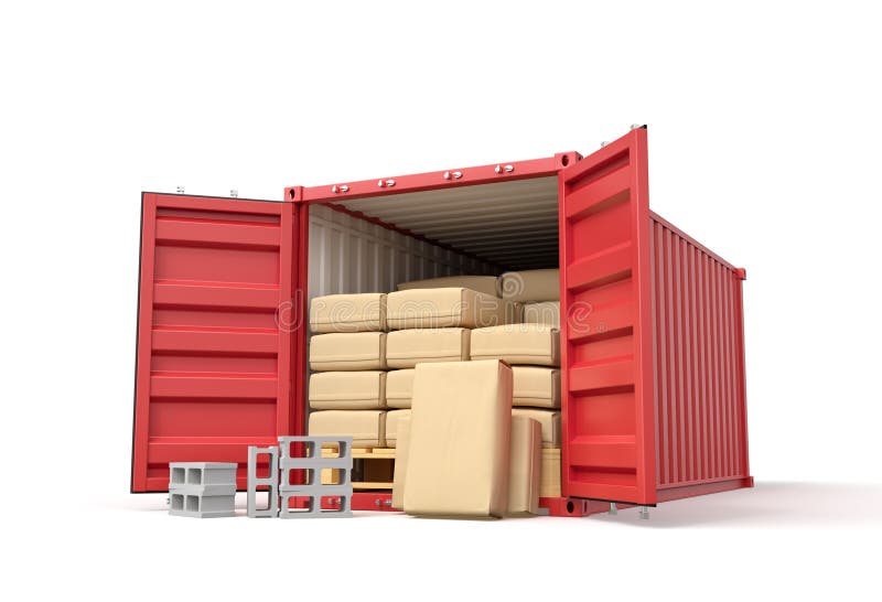 3d Rendering of Red Shipping Container Filled with Packs and Bricks ...