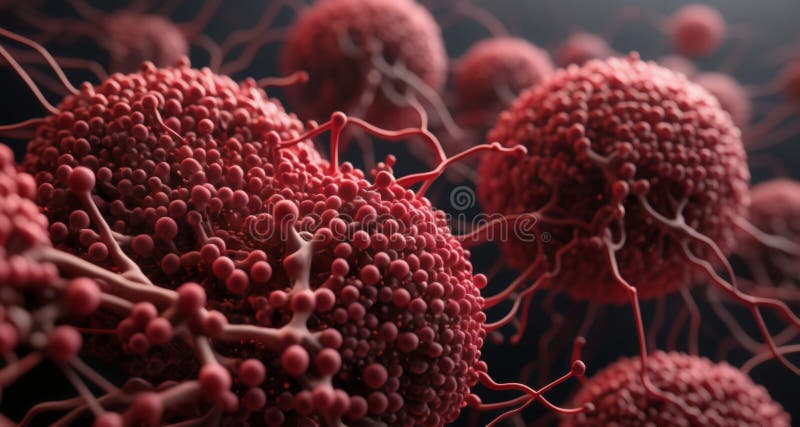 3D Rendering of a Red Spherical Cell with Dendrites, Possibly a Neuron ...