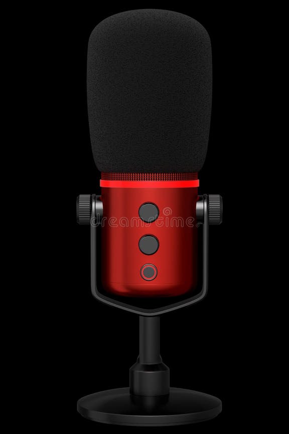 3D Rendering of Red Studio Condenser Microphone Isolated on Black ...