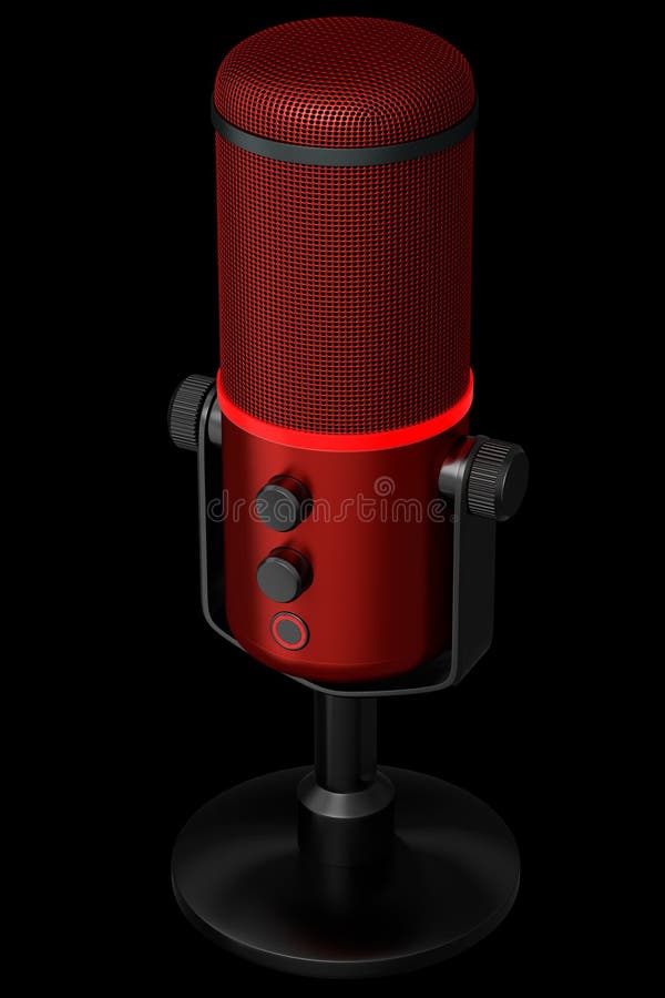 3D Rendering of Red Studio Condenser Microphone Isolated on Black ...