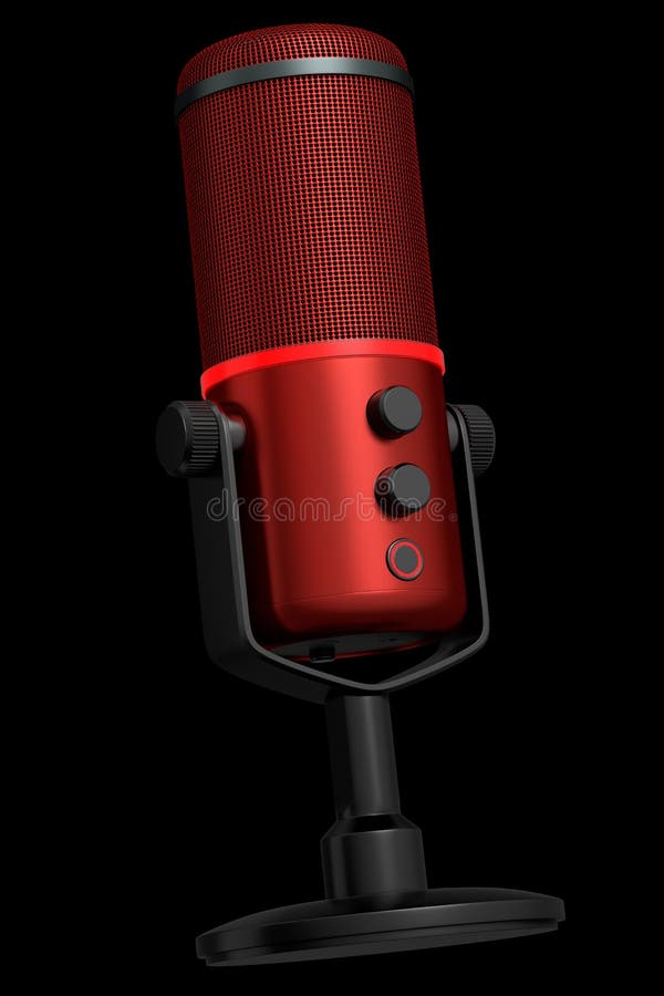 3D Rendering of Red Studio Condenser Microphone Isolated on Black ...