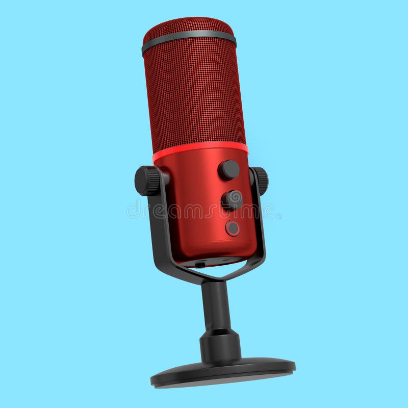 3D Rendering of Red Studio Condenser Microphone Isolated on Blue ...