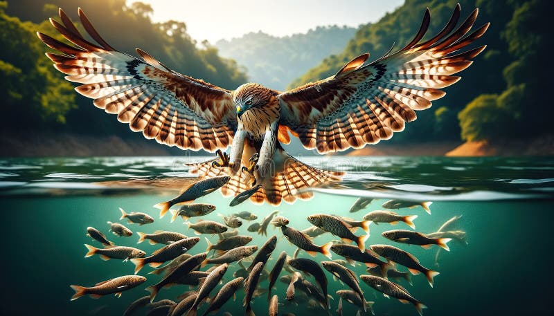 3d Rendering of a Red-tailed Hawk with Fish in the Water. Generative AI ...