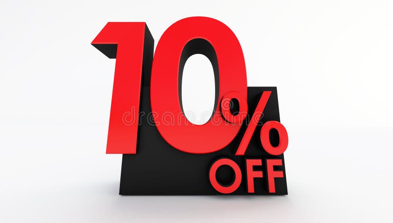 3D Rendering Of A Red Ten Percent OFF On A White Background. Stock ...
