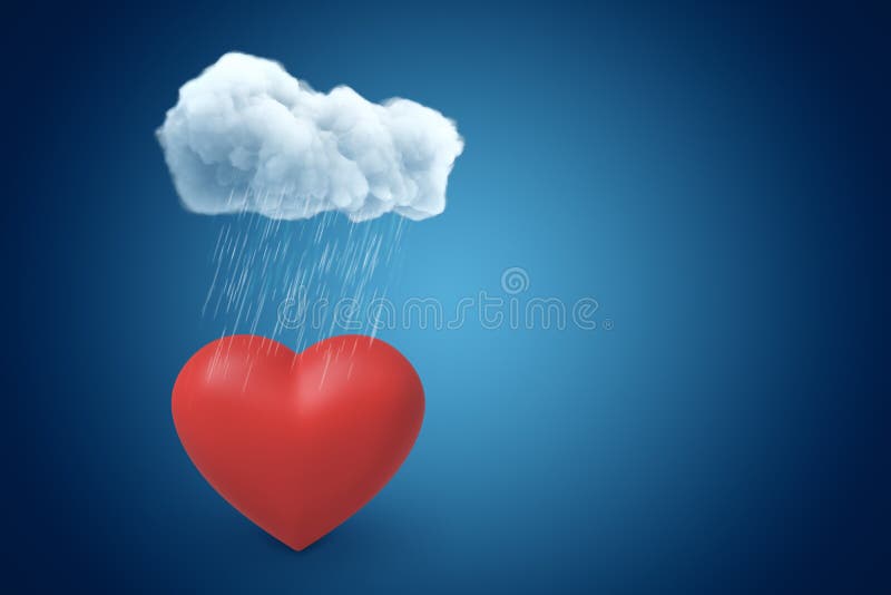 3d Rendering of Red Valentine Heart Under Raining Cloud on Blue ...