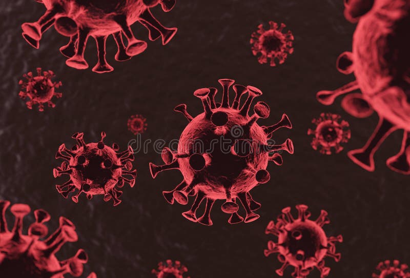 3D Rendering Red Virus Floating in a Cellular Environment. Attention ...