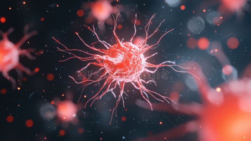 A 3D Rendering of a Red and White Virus Particle with Spikes. Stock ...