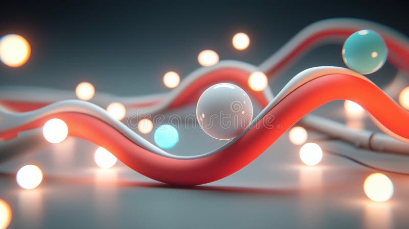 A 3D Rendering of a Red and White Wire with White Spheres and Orange ...