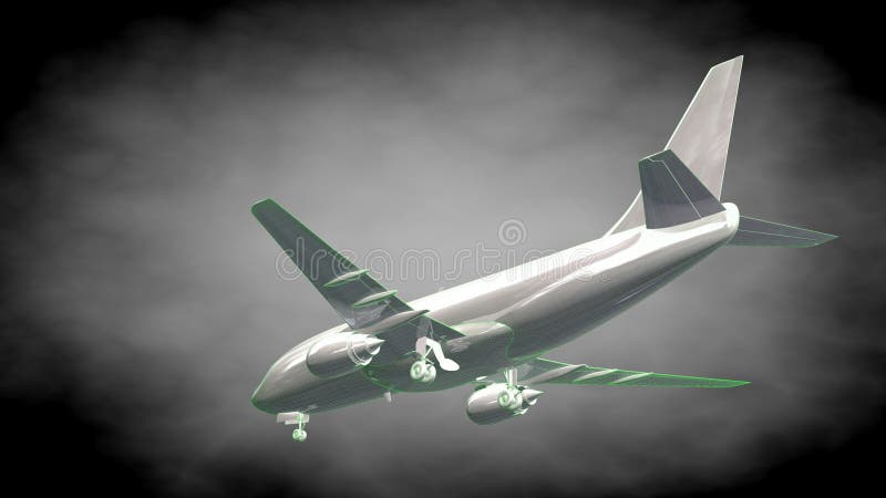 3d Rendering of a Reflective Airplane with Green Outlined Lines Stock ...