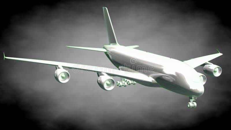 3d Rendering of a Reflective Airplane with Green Outlined Lines Stock ...
