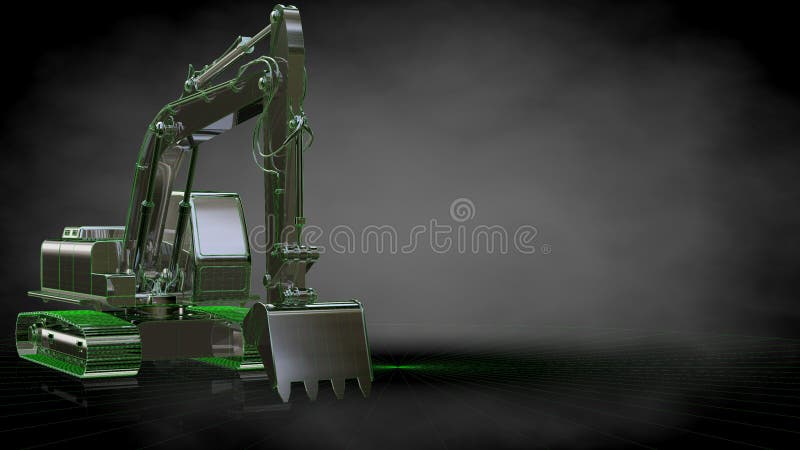 3d Rendering of a Reflective Digger with Green Outlined Lines As Stock ...