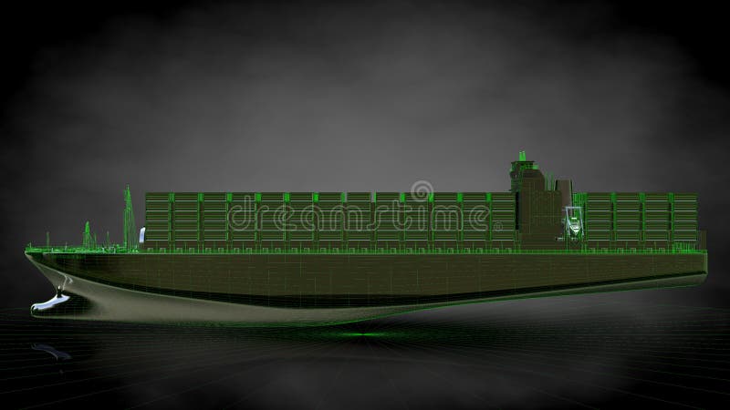 3d Rendering of a Reflective Huge Cargo Ship with Green Outlined Stock ...
