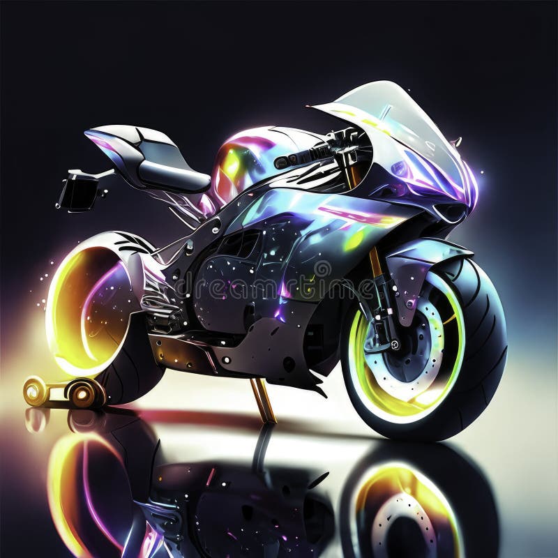 3d Rendering of a Reflective Motorcycle with Neon Lights in a Studio ...