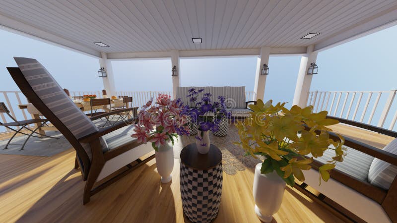 3D Rendering Autumn Porch stock illustration. Illustration of ...